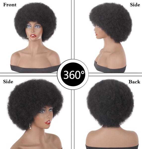 4 Inch Afro Fluffy Afro Wig Short Natural Looking Wigs Synthetic Wig F ...