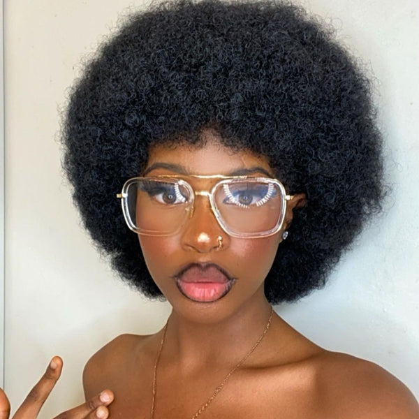 4 Inch Afro Fluffy Afro Wig Short Natural Looking Wigs Synthetic Wig F ...