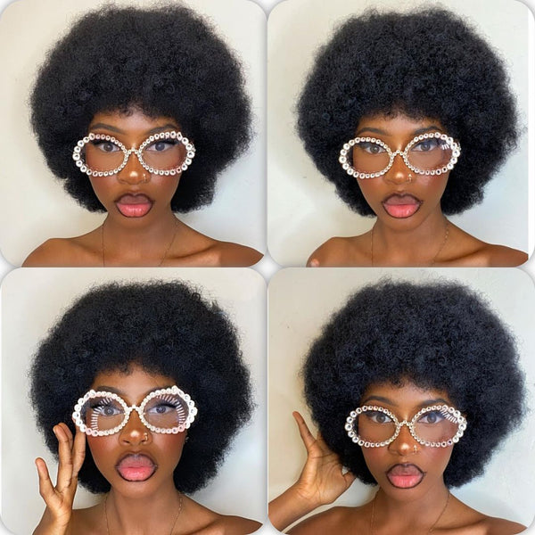 4 Inch Afro Fluffy Afro Wig Short Natural Looking Wigs Synthetic Wig F ...